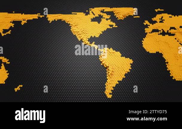 Hexagons Formed A Relief Map Of The Earth. Black background, loop, 4 in ...
