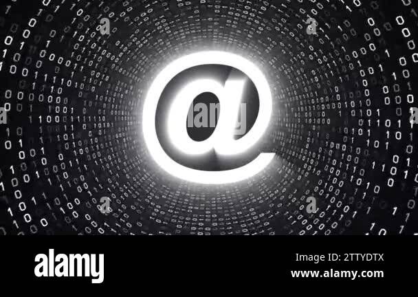 White email icon form white binary tunnel on black background. Seamless loop. More icons and ...