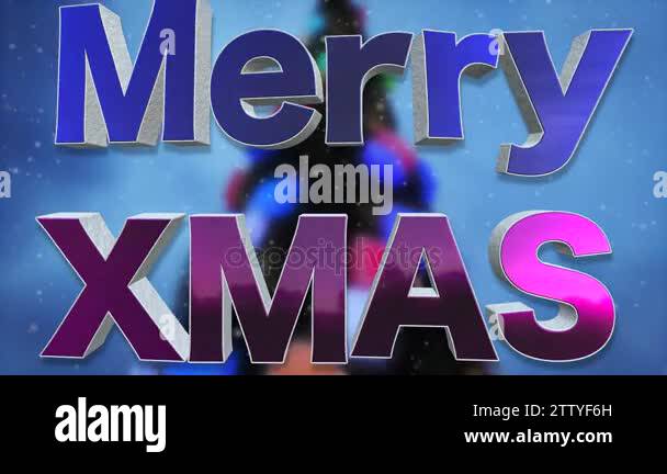 Merry XMAS 3D Text Looping Animation. Beautiful Metal And Snow Text ...