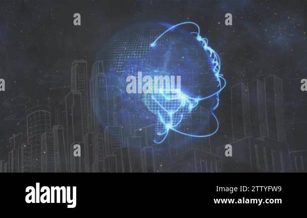 Digital animation of a digital earth globe with light connections ...