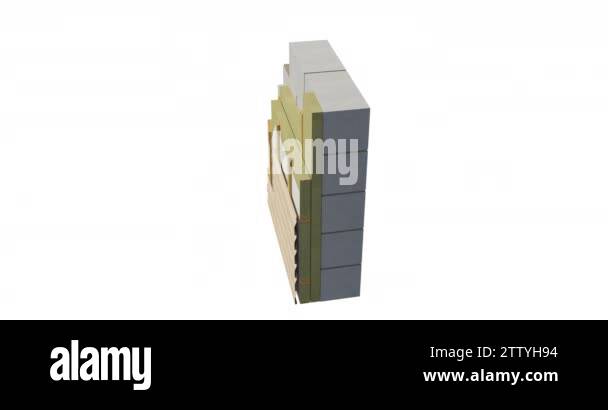 3d render image of insulated house wall. Detailed concept of insulation ...