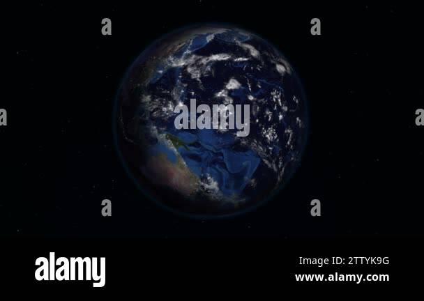 Realistic Earth rotating in space (loop). On the planet Earth is ...