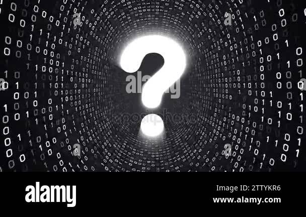 White question mark icon form white binary tunnel on black background. Seamless loop. More icons ...