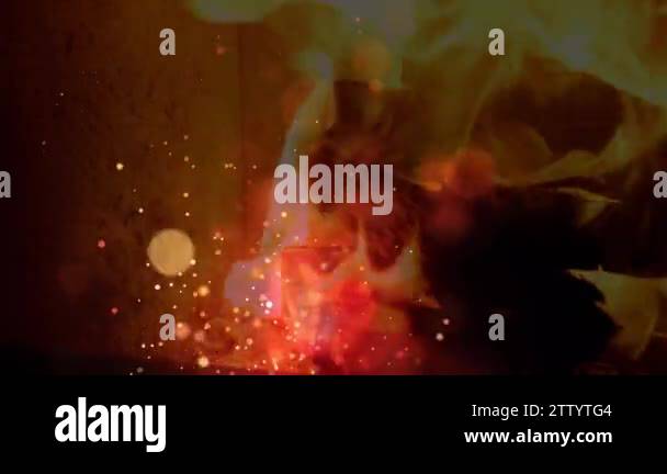 Digital animation of fire animation with sparks and bubble effects ...