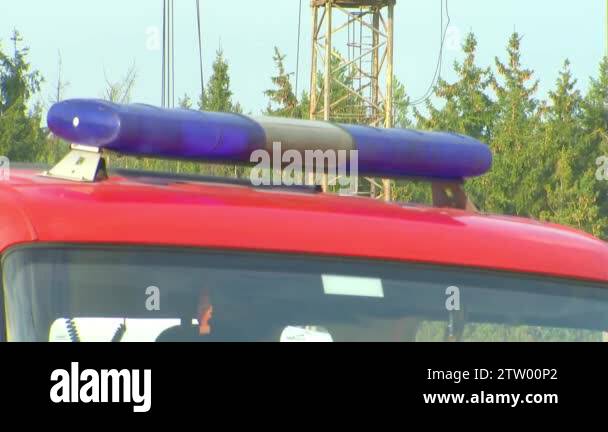 Flashing lights on fire emergency vehicles, a rescue service on ...