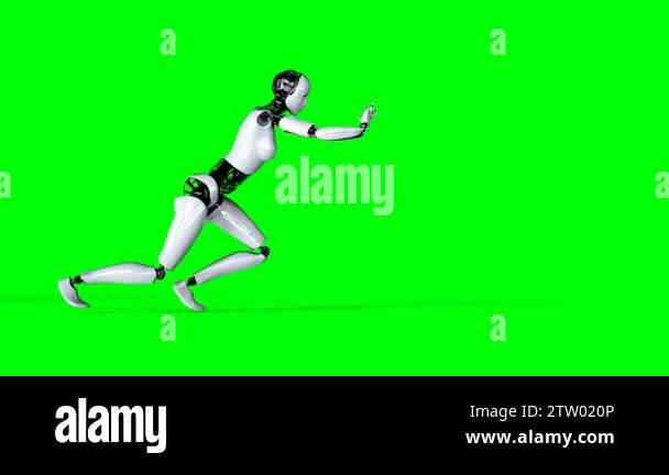 Futuristic humanoid female robot is pushing . Realistic motion and ...