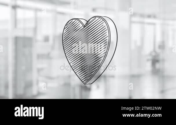 Hand drawn heart symbol rotating on the glass board. Painted by black ...