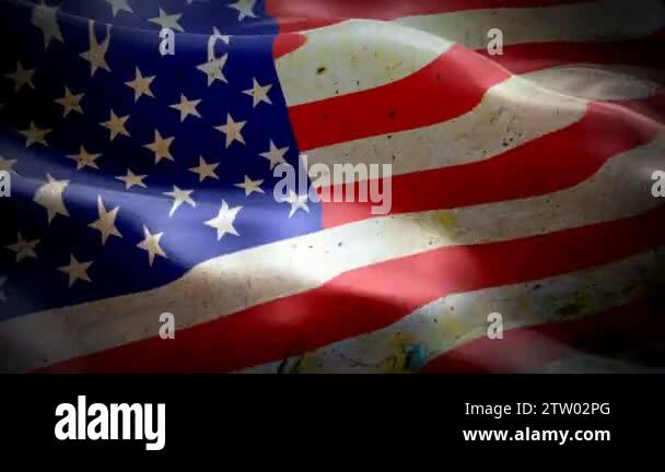 Dirty American flag waving video in wind footage Full HD. American flag ...