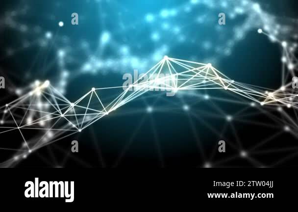 Blue futuristic technology abstract background. Plexus lines and light nodes in organic slow ...
