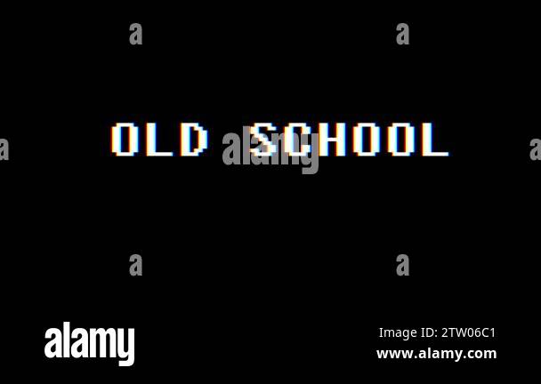 retro videogame OLD SCHOOL text on computer old tv glitch interference ...