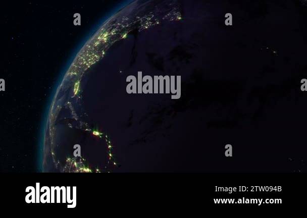 Realistic Earth rotating in space (loop). On the planet Earth is ...