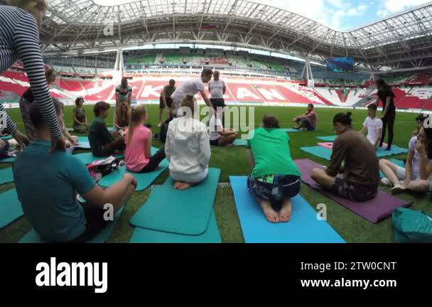 KAZAN, TATARSTAN/RUSSIA - NOVEMBER 08 2017: Young people group sit on ...