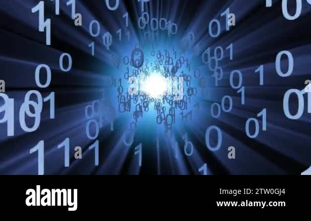 Binary data with zeros and ones sliding from a light at the end of the ...