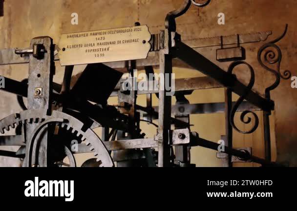 Ancient gear and clockwork in the clock tower of Mantua Stock Video ...