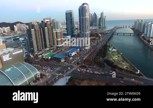 Sunset of Centum City, Haeundae, Busan/Aerial View of Sunset of Centum City, Haeundae, Busan ...