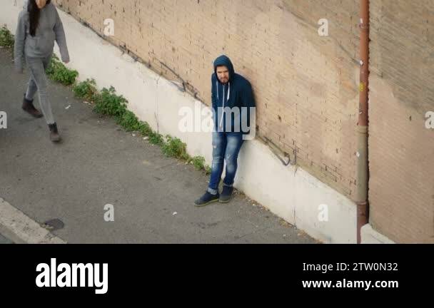 addict woman buying dose from pusher in the street- drug trafficking ...