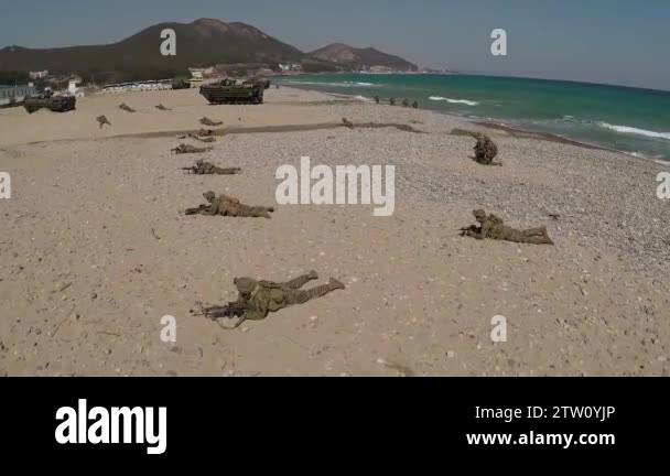 Marines in prone shooting position aiming their guns Stock Video ...