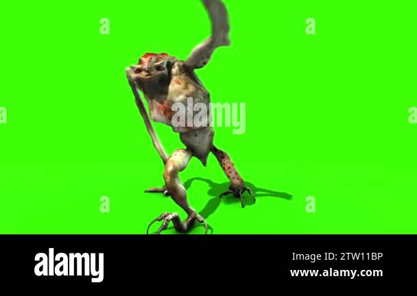 Monster Alien long Leg Attacks Close up 3D Animation Green Screen Stock ...