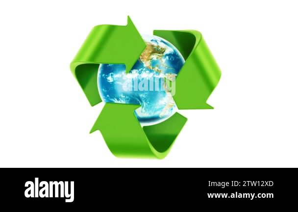 Recycling world concept. Recycle symbol rotating around the Earth Globe ...