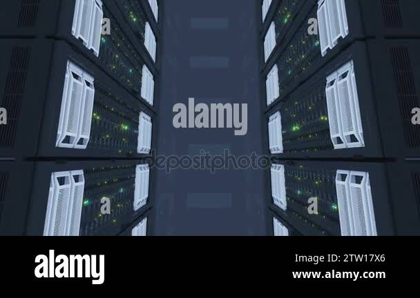 Working Servers Top View in Modern Data Center. Cloud Computing Data Storage. Heavy 3d Rendering ...