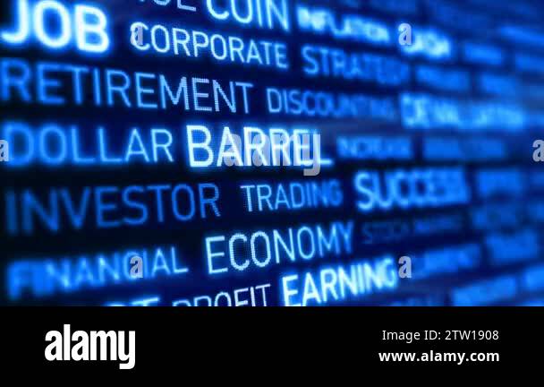 3d Animation of Business Words Moving on the Data Screen with DOF Blur ...