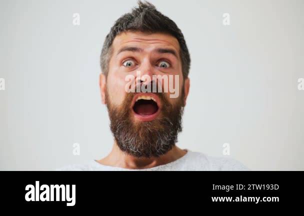 Male facial emotions. Bearded man with different expressions. Young man ...