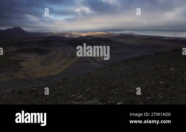 Volcanic fields covered with lava and rock. Picturesque Icelandic ...