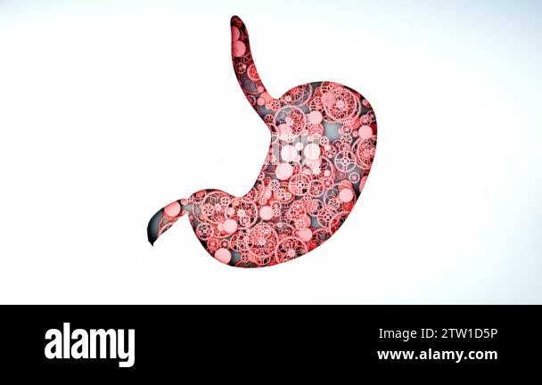 the bad stomach from gears. disease and pain concept. Realistic 4k flat ...