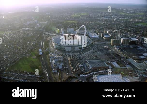 4K Aerial View Of Wembley Stadium, Showing The Building's Distinctive ...