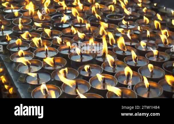 Burning ritual candles in nepali temple. Kathmandu, Nepal Stock Video ...