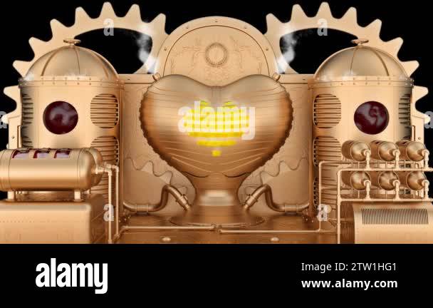 The steampunk stylized machine: the blood enters the reservoir tanks ...