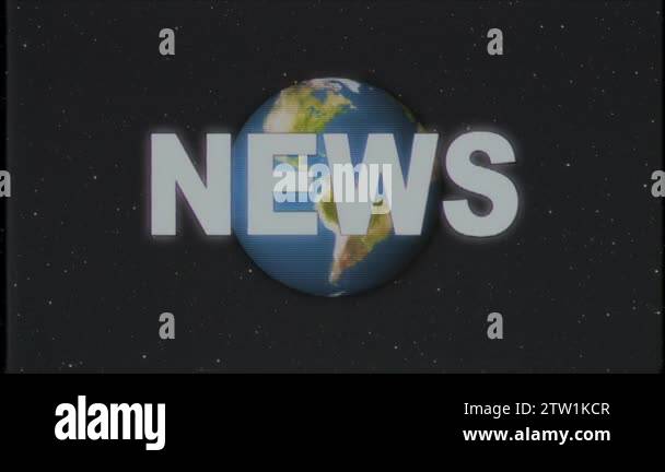 shiny retro NEWS text with earth globe moving on old vhs tape retro ...