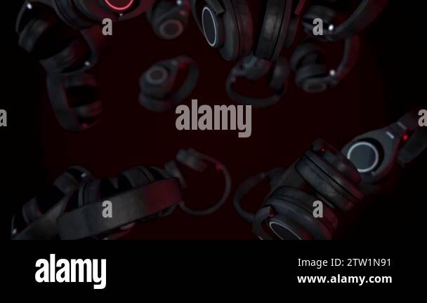 Rotating Headphones. Gray Headphones wire isolated on a transparent ...