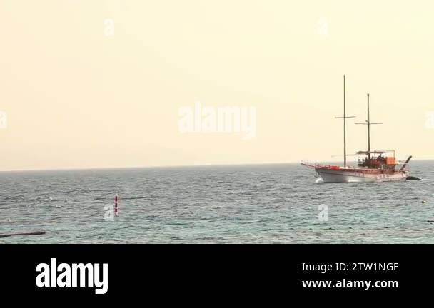 Sailing ship floats in the sea, sailing yacht, sea walk on a sailing ...
