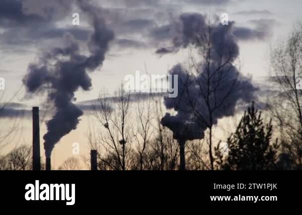 Factory for processing of hot metal and steel, smoke chimneys black ...