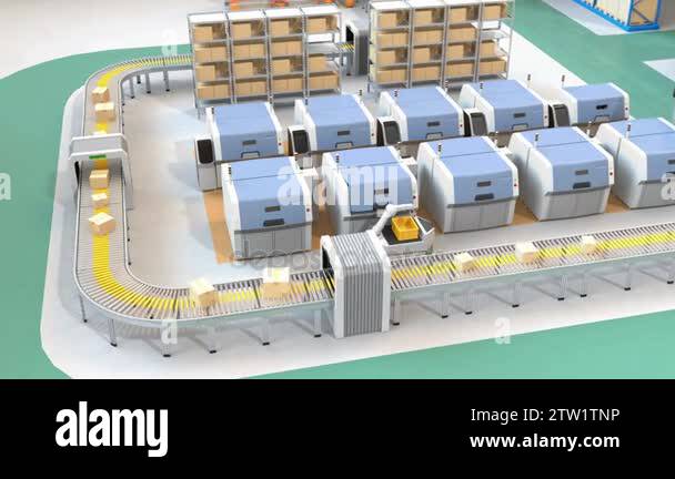 AGV (Automatic guided vehicle) picking parts from metal 3D printer ...