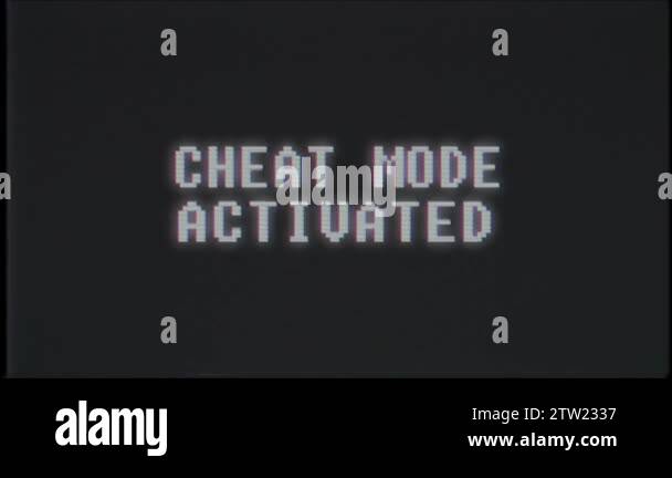 retro videogame CHEAT MODE ACTIVATED text computer old tv glitch ...