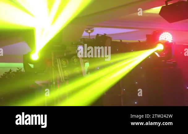 Stage lights at the concert with fog, Stage lights on a console ...