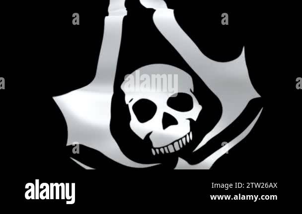 Assassin Creed flag video waving in wind. Realistic Creed black Flag ...