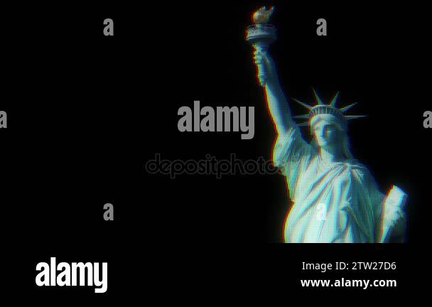 Statue of Liberty on jumpy glitch old lcd led computer screen display ...