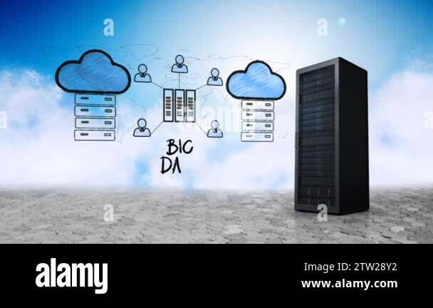 Digitally generated animation of cloud storage map drawn at the center ...