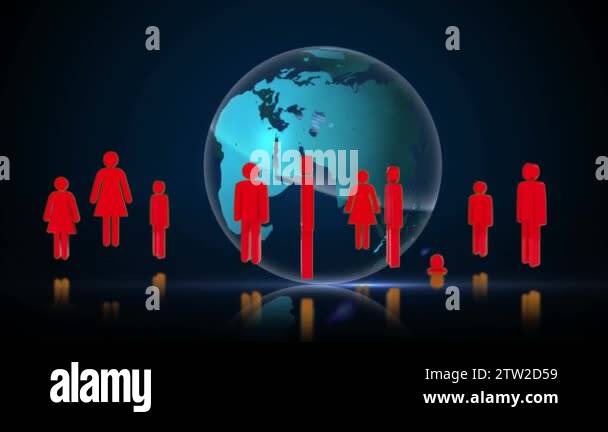 Digitally generated animation of gender icons pops out while globe is ...