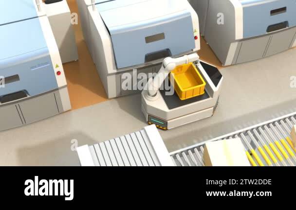 AGV (Automatic guided vehicle) picking parts from metal 3D printer ...