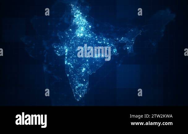 India Maps Night Lighting. Looped animated India map with visual ...