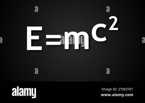 E mc2 Albert Einsteins physical formula are on black background, mass ...