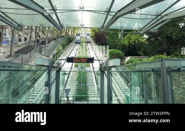 Fnicular cable car at Montmartre to Basilica Sacre Coeur in Paris ...