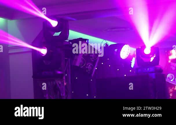 Stage lights at the concert with fog, Stage lights on a console ...