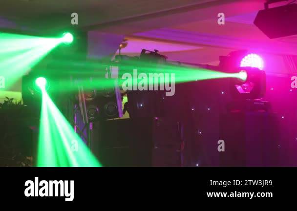 Stage lights at the concert with fog, Stage lights on a console ...