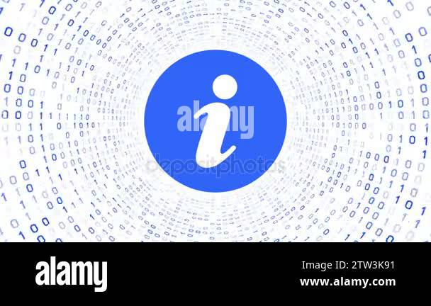 Blue information icon form blue binary tunnel on white background ...
