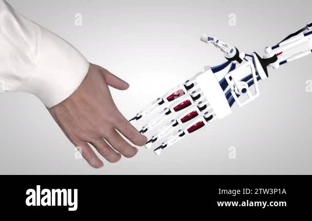 Businessman shaking hands with a robot with artificial intelligence ...
